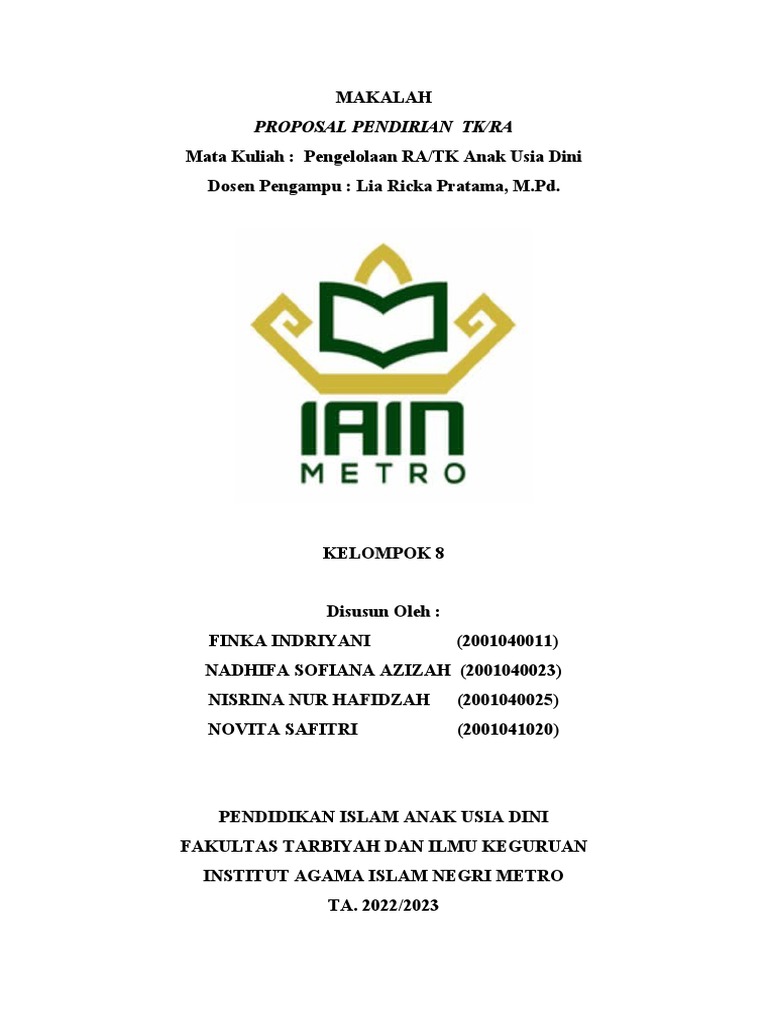 Proposal Pendirian Lembaga TK/RA | PDF