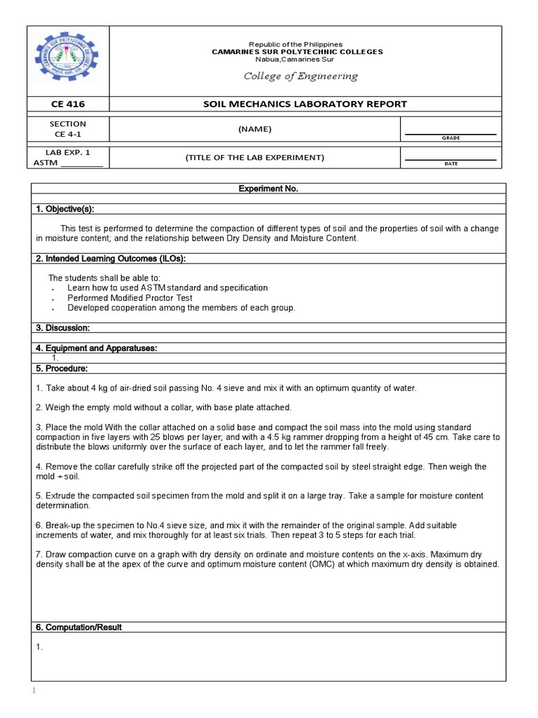 Soil Compaction Test Lab Report | PDF | Earth Sciences
