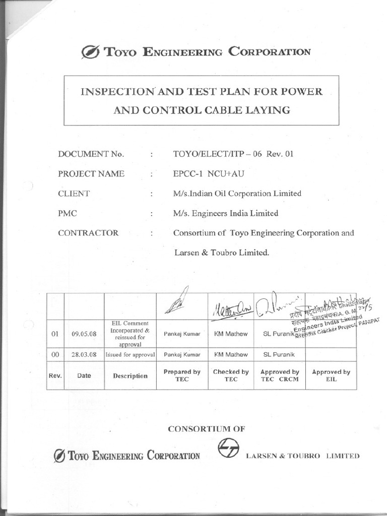 Approved ITP For Cable Laying | PDF