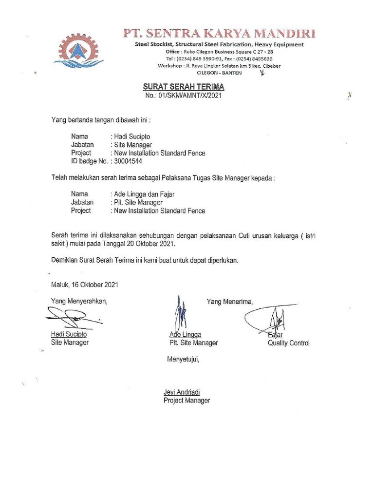 Surat Serah Terima Jabatan | PDF