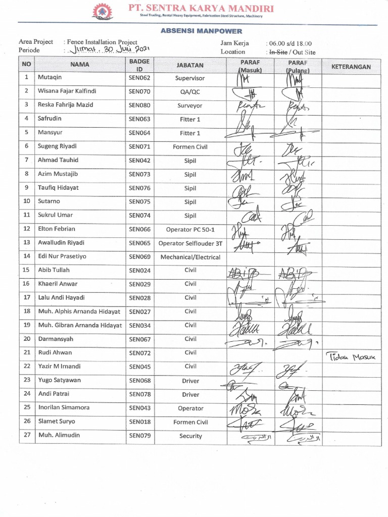 Absensi MP AMNT (Juli & Juni) - 1 | PDF