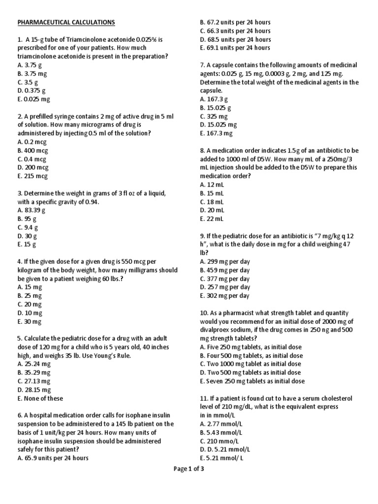 Quiz PACOP M3 Pharmaceutical Calculations | PDF | Dose (Biochemistry ...