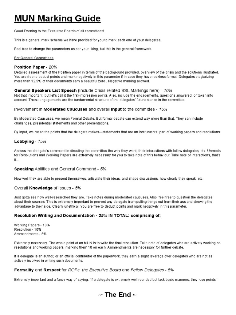Marking Guide For MUNs | PDF