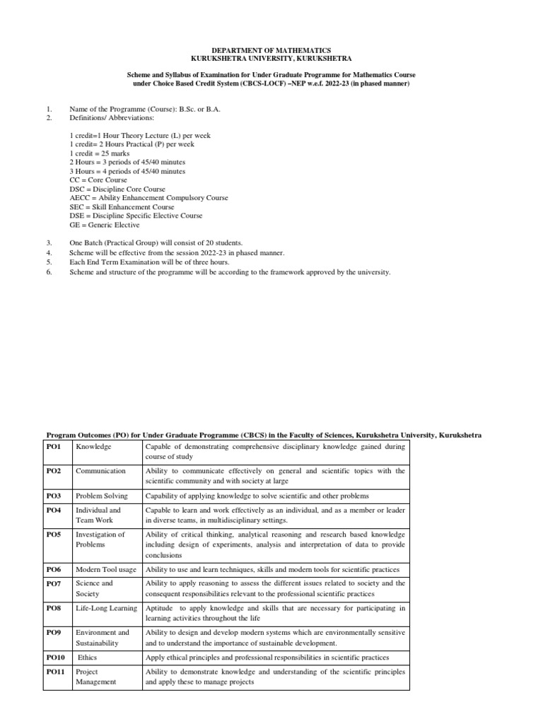 NEP Syllabus B - SC - and B - A - With Mathematics | PDF | Partial ...