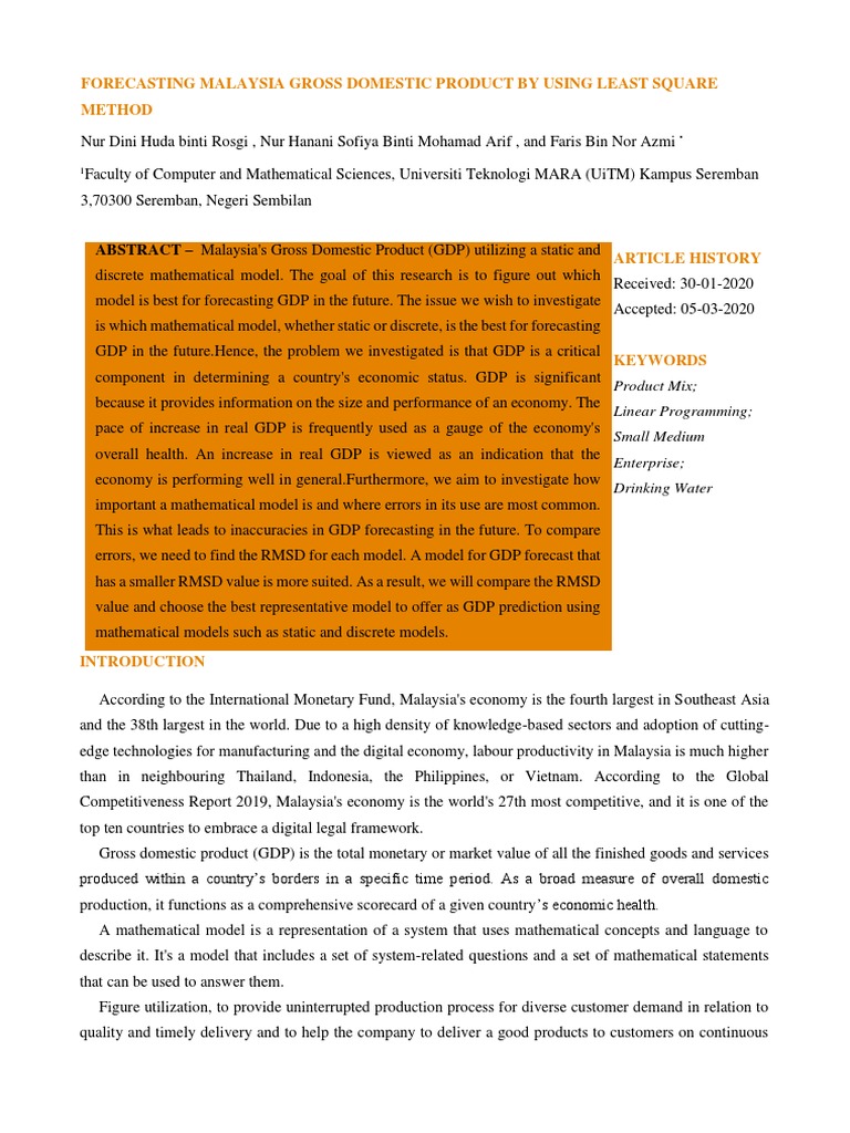 Mat530 - Mini Project - Group 2 | PDF | Equations | Gross Domestic Product