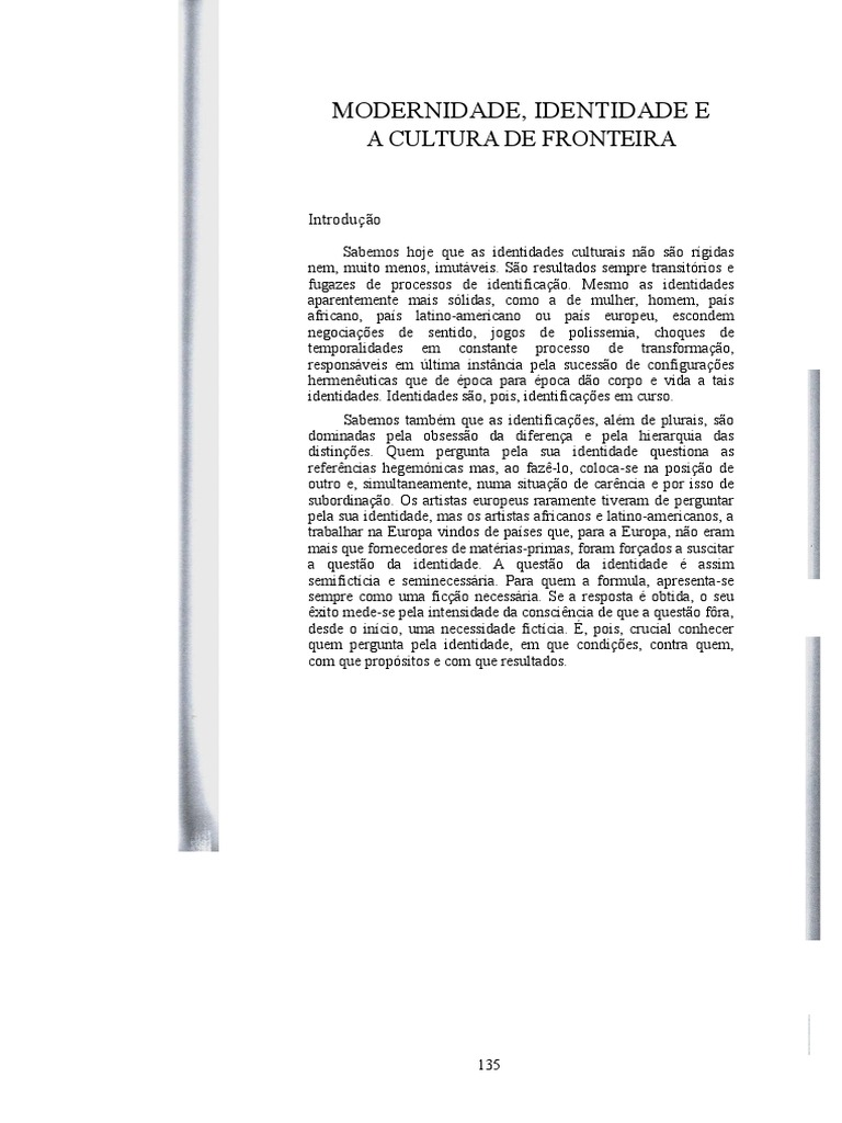Modernidade, Identidade e A Cultura de Fronteira | PDF