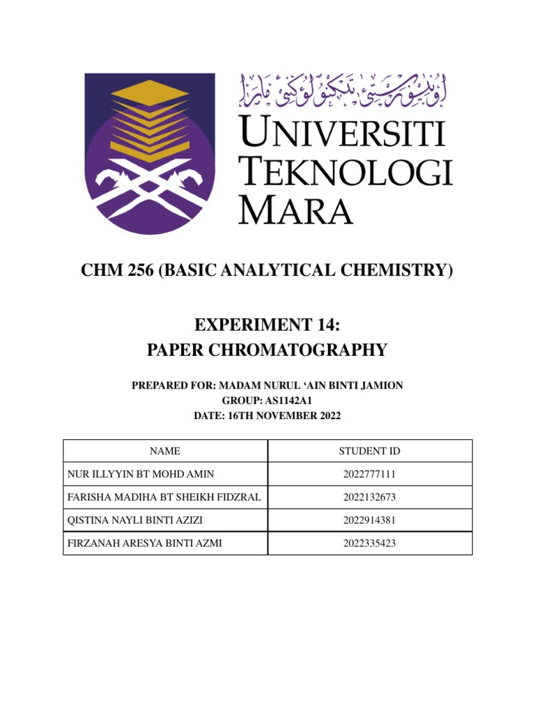 CHM256 Experiment 14 Paper Chromatography | PDF | Chromatography ...