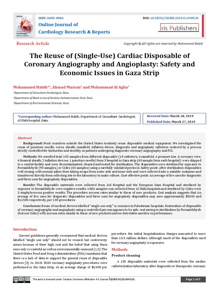 Reuse in Gazastrip | PDF | Catheter | Percutaneous Coronary Intervention