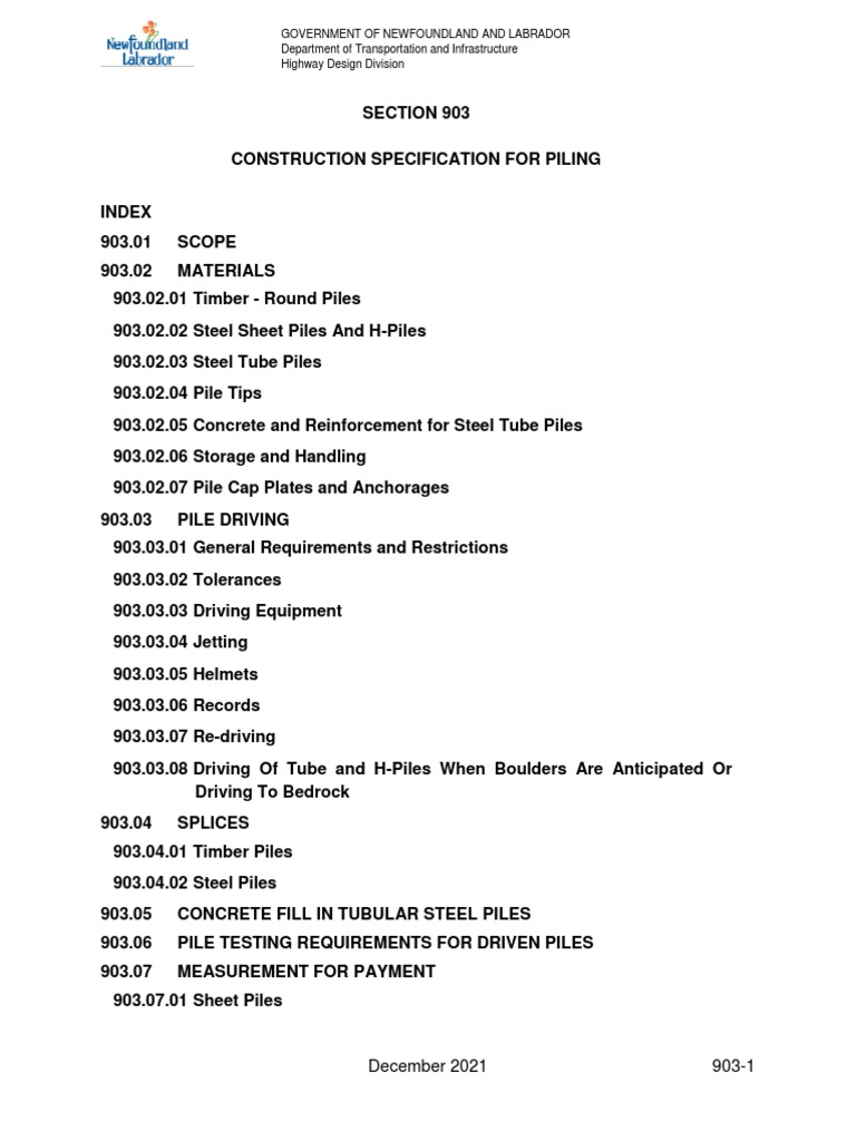 (Newfoundland) Construction Spec For Piling | PDF | Deep Foundation ...