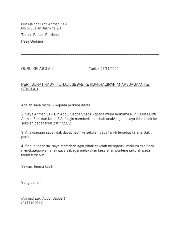 Contoh Surat Cuti Sakit | PDF