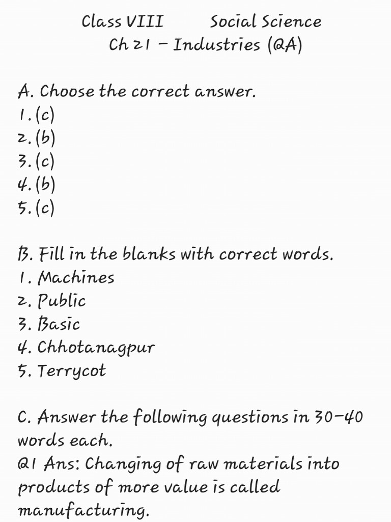 SST Class 8 CH 21 Industries (QA) | PDF