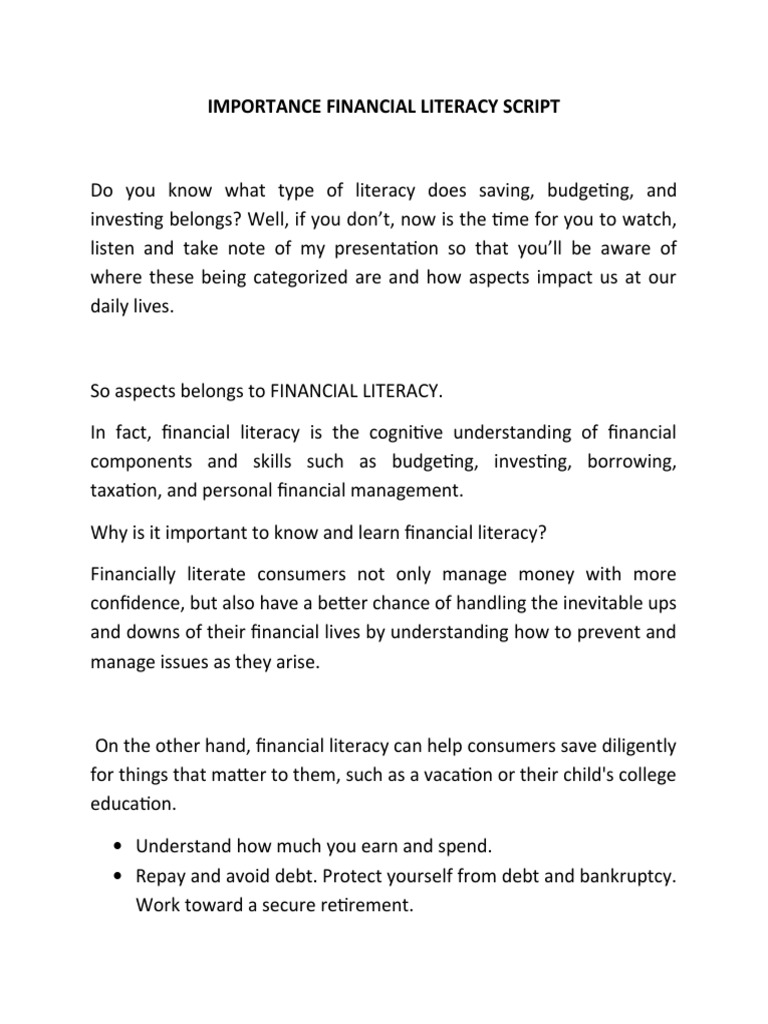 Importance of Financial Literacy | PDF