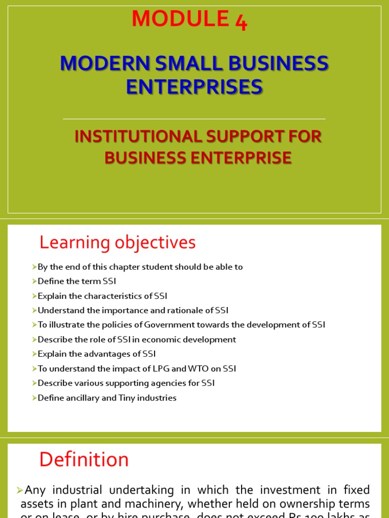 Module 4 - Modern Small Business Enterprise, Institutional Support For Business Enterprise | PDF ...