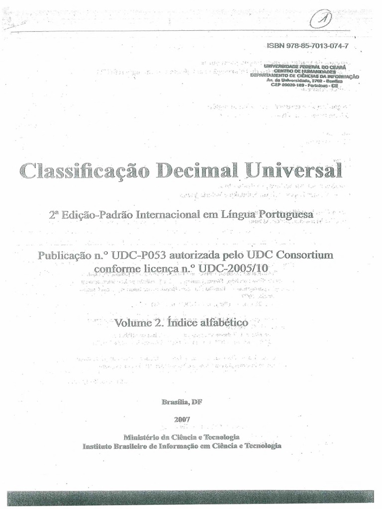 CDU Escaneada Parte Principal e Tabelas Auxiliares | PDF