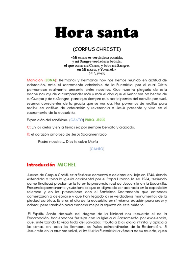 Hora Santa Corpus | PDF | eucaristía | Cristo (título)