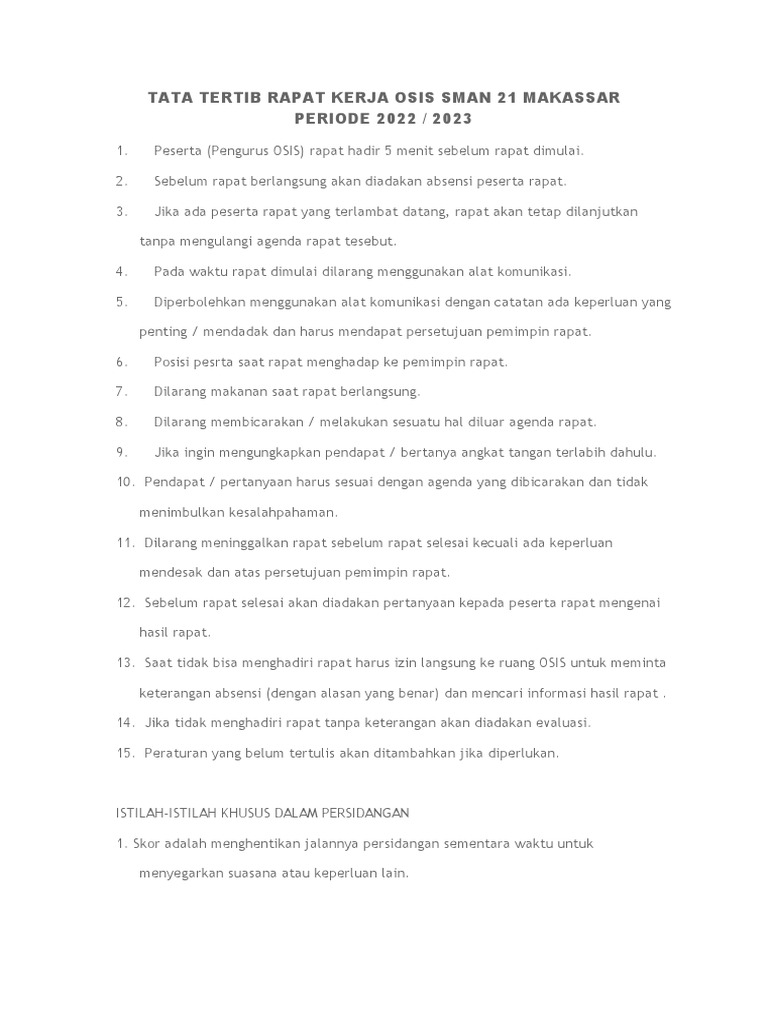 Tata Tertib Rapat Kerja Osis | PDF