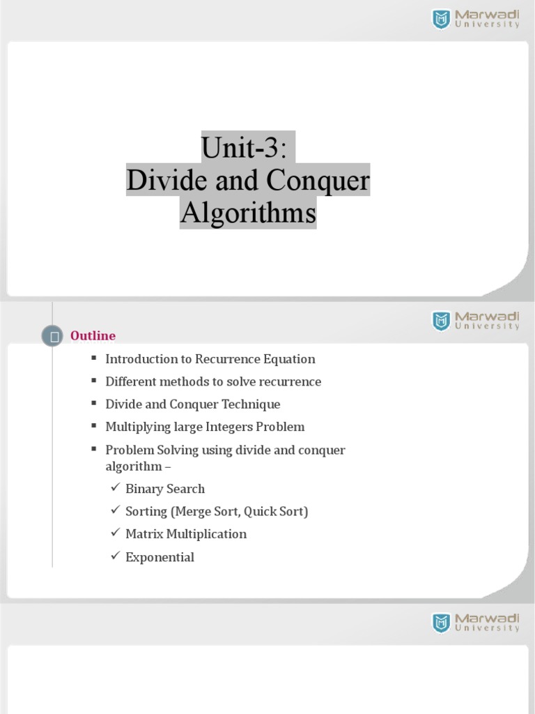 Divide And Conquer Algorithms Binary Search Merge Sort Matrix