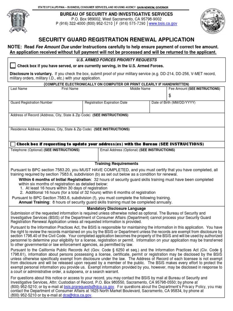 Security Renewal Form | PDF | License | Security Guard