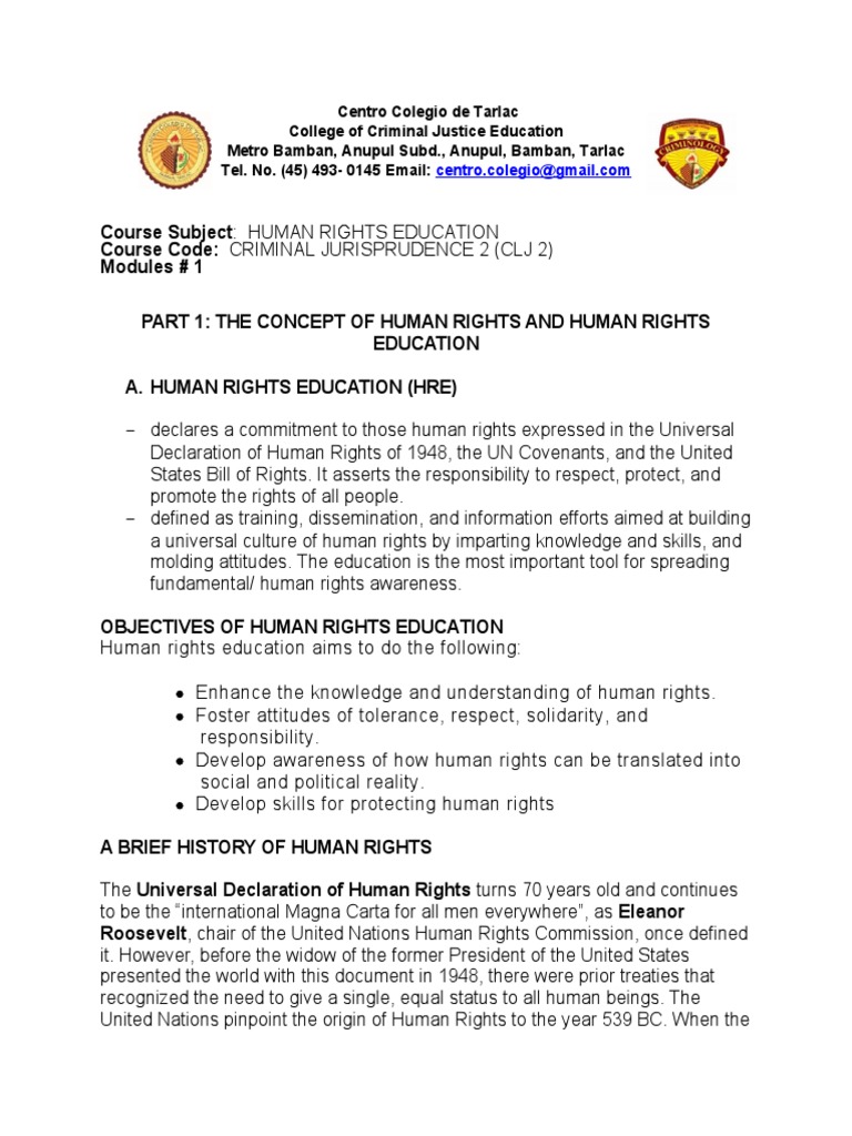 Handout 1 The Concept of Human Rights and Human Rights Education | PDF ...
