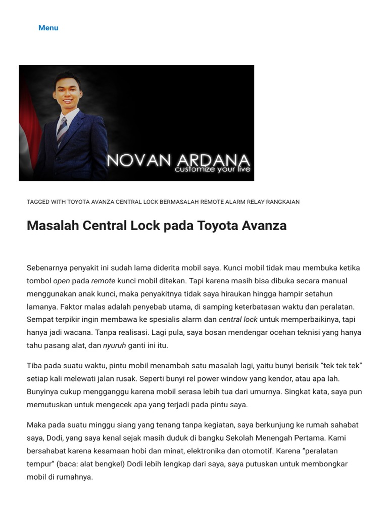 Toyota Avanza Central Lock Bermasalah Remote Alarm Relay Rangkaian | PDF