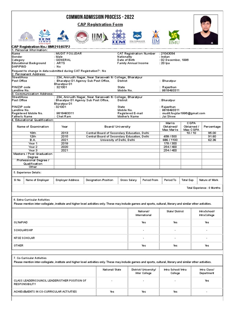 Common Admission Process - 2022: CAP Registration Form | PDF | Government