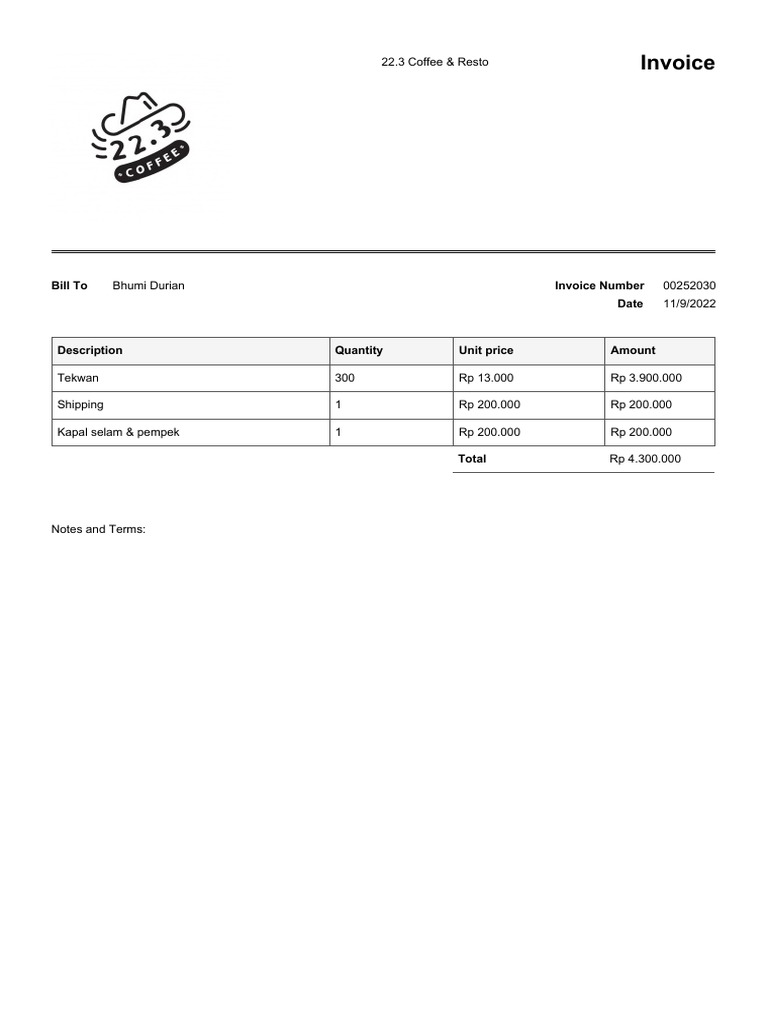 Invoice for Bhumi Durian Services | PDF