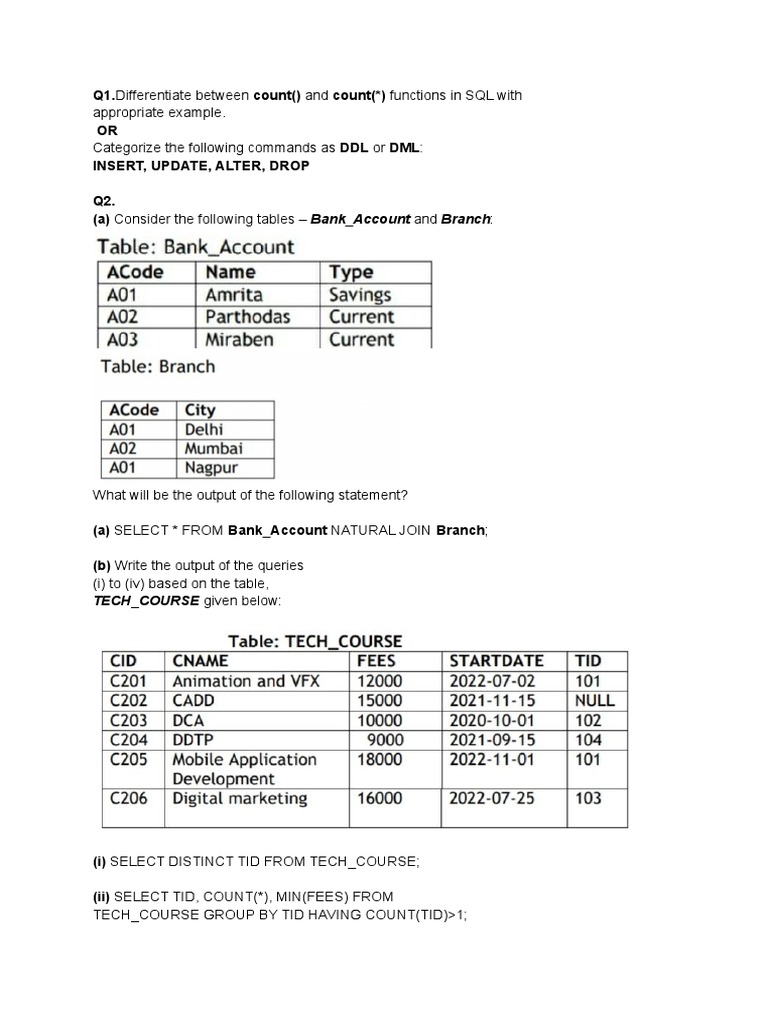 Database MySQL Questions - CS 083 - Class XII | PDF