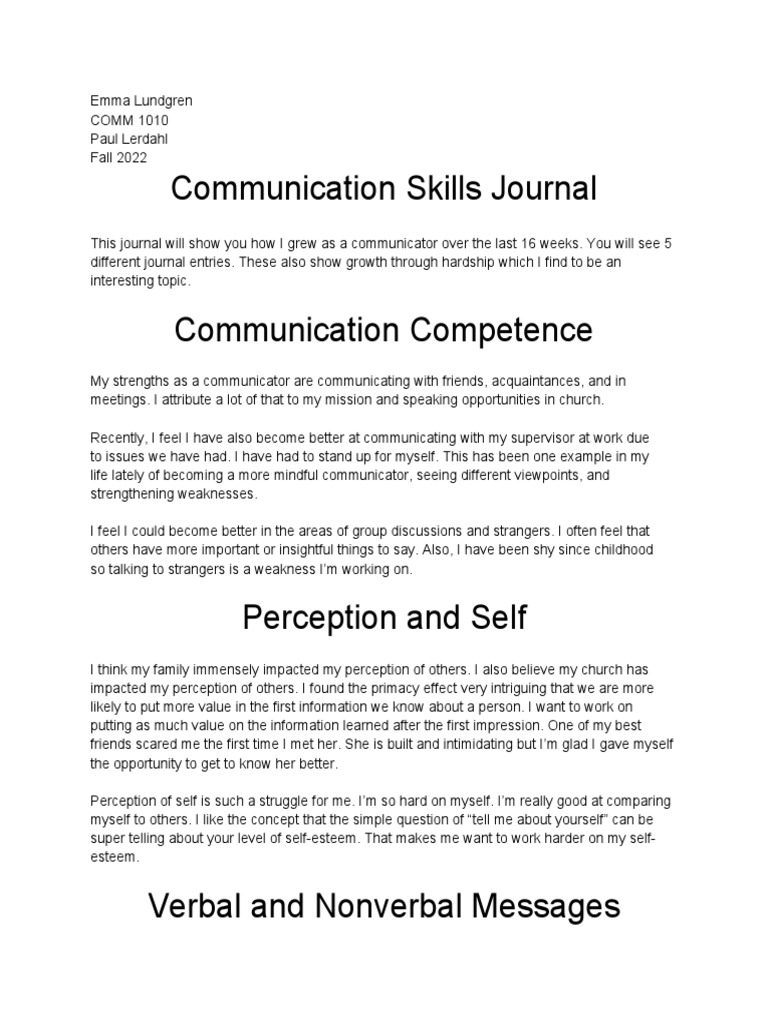 Communication Skills Growth Journal | PDF | Nonverbal Communication ...