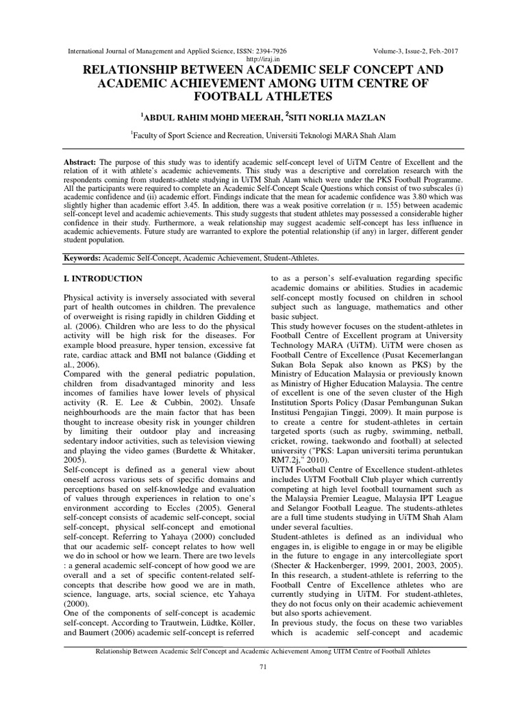 Academic Self-Concept in Student Athletes | PDF | Self Concept | Cognition