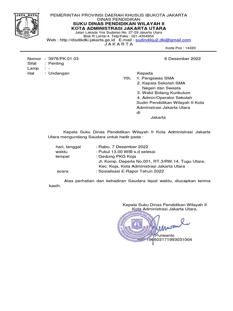 Undangan Sosialisasi E Rapor SMA JU2 2022 | PDF