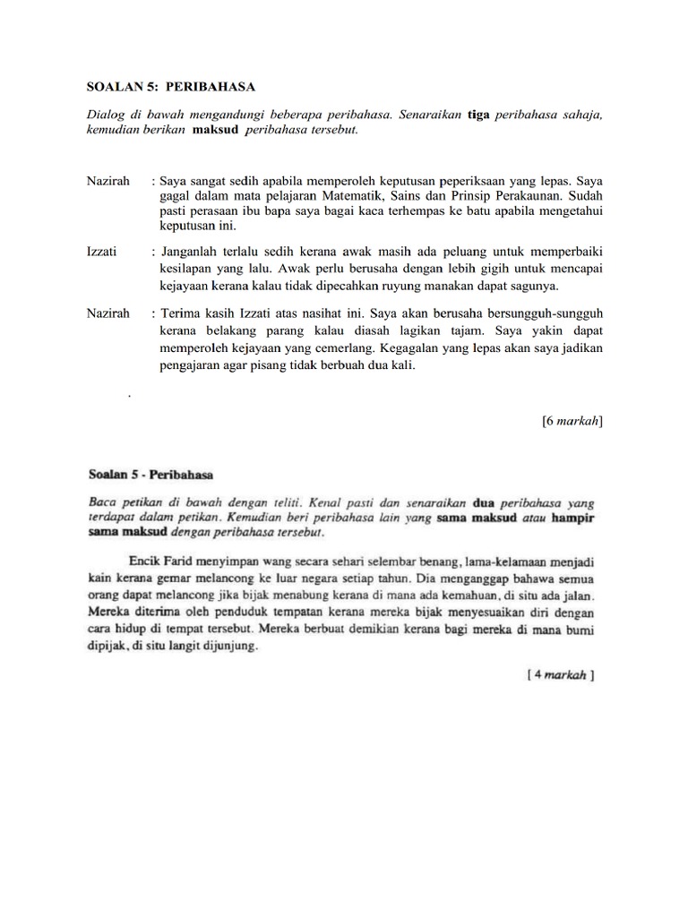 Soalan Peribahasa SPM Bahasa Melayu | PDF