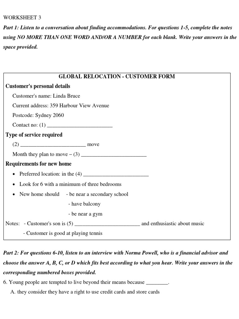 Global Relocation - Customer Form Customer's Personal Details | PDF ...