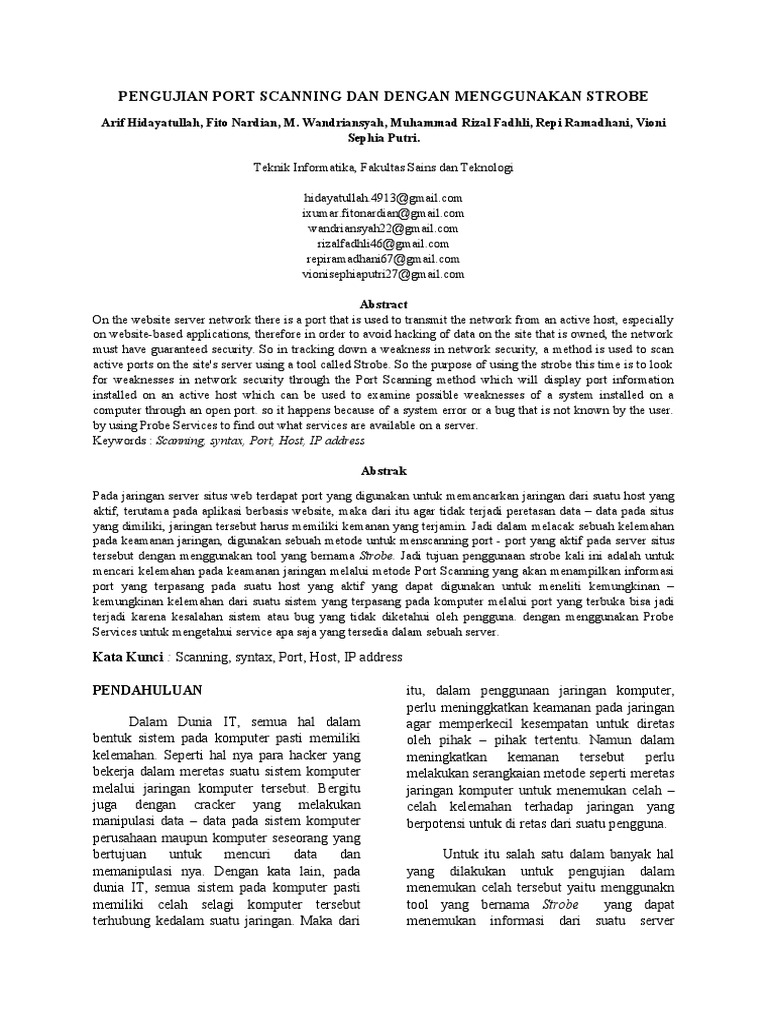 Artikel Ilmiah (PENGUJIAN SCANNING PORT DAN DENGAN MENGGUNAKAN STROBE) | PDF