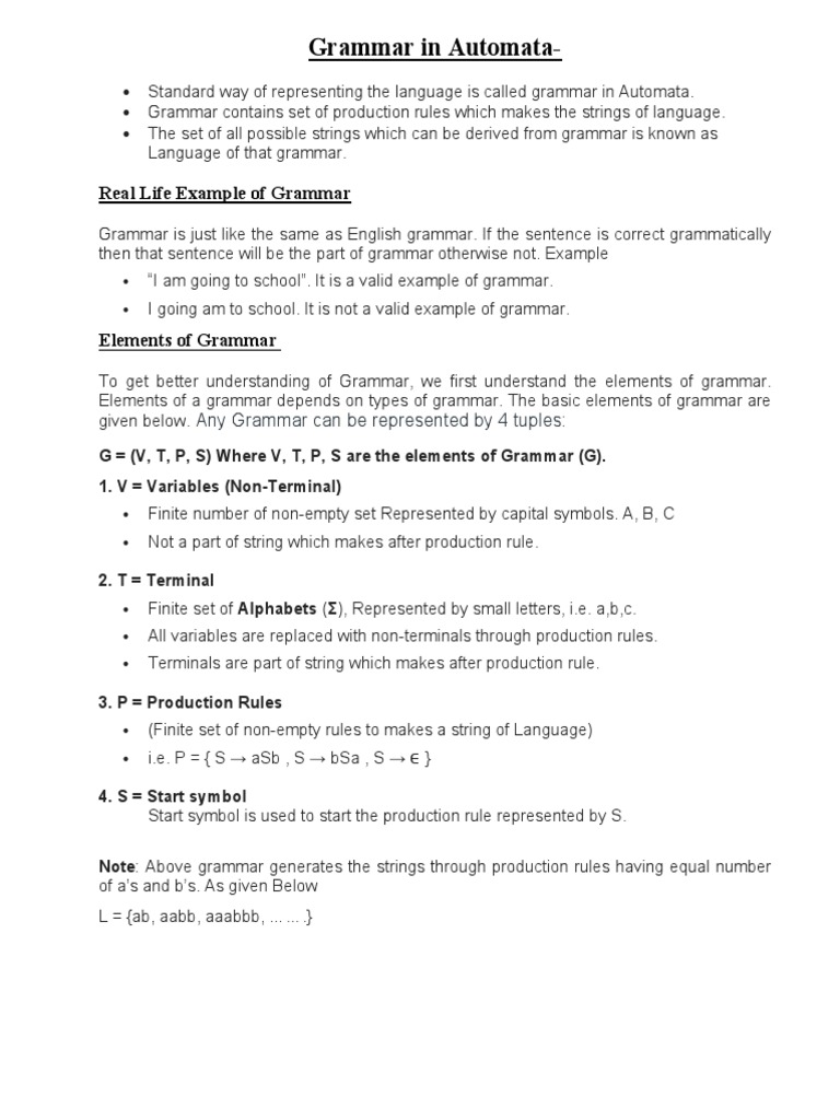 Grammar in Automata | PDF