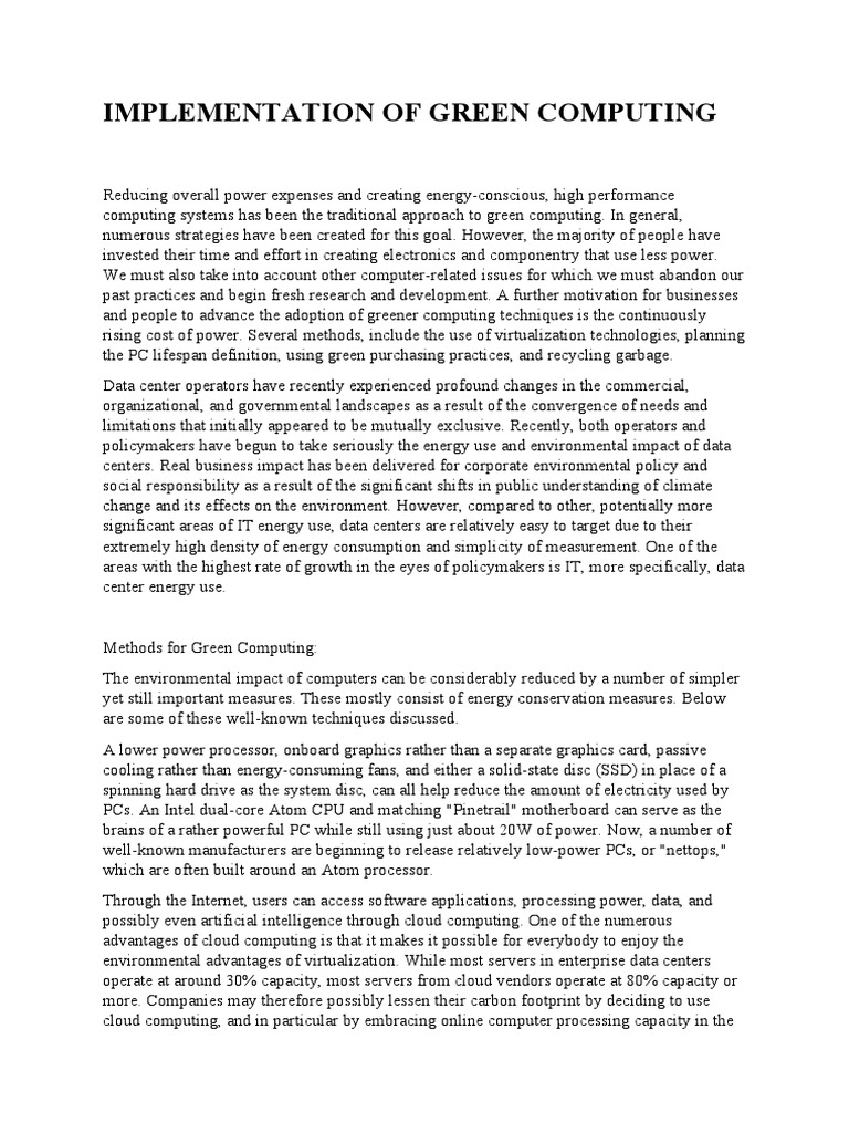 Implementation of Green Computing | PDF | Cloud Computing | Computer ...