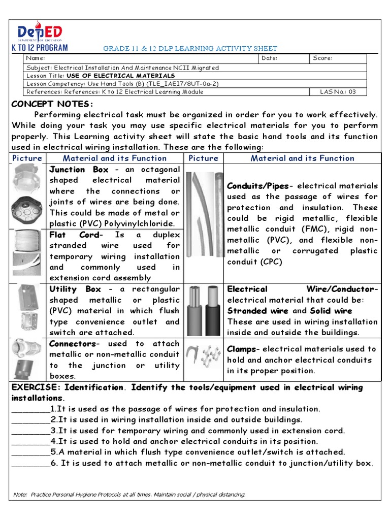 LAS #3 EIM - Use of Electrical Materials | PDF | Electrical Wiring ...