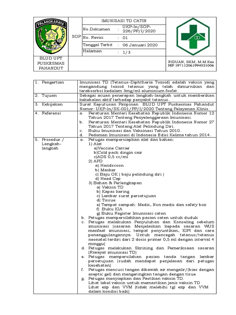 SOP Imunisasi TD untuk Catin | PDF