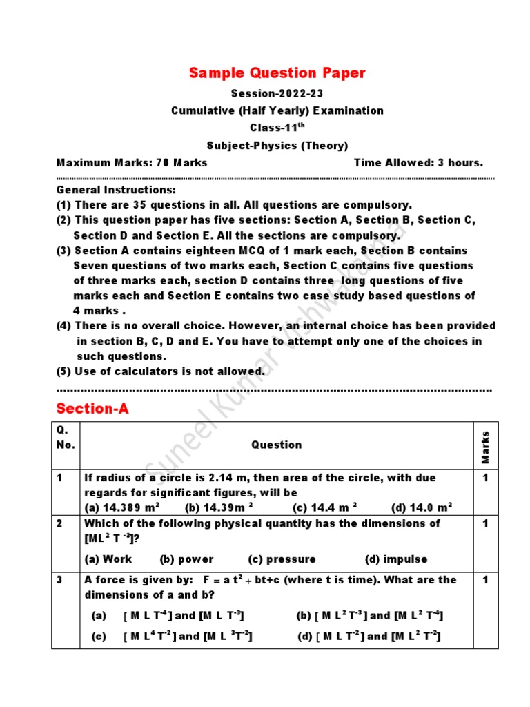 Class 11 Physics Exam Paper | PDF | Force | Collision