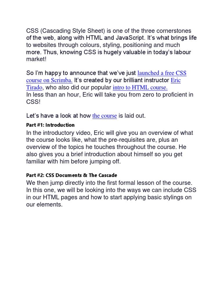 Launched A Free Css Course On Scrimba Eric Tirado Intro To Html Course Pdf Html Element Html