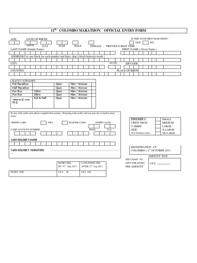 11th LSR International Marathon - Registration Form | PDF | Credit Card ...