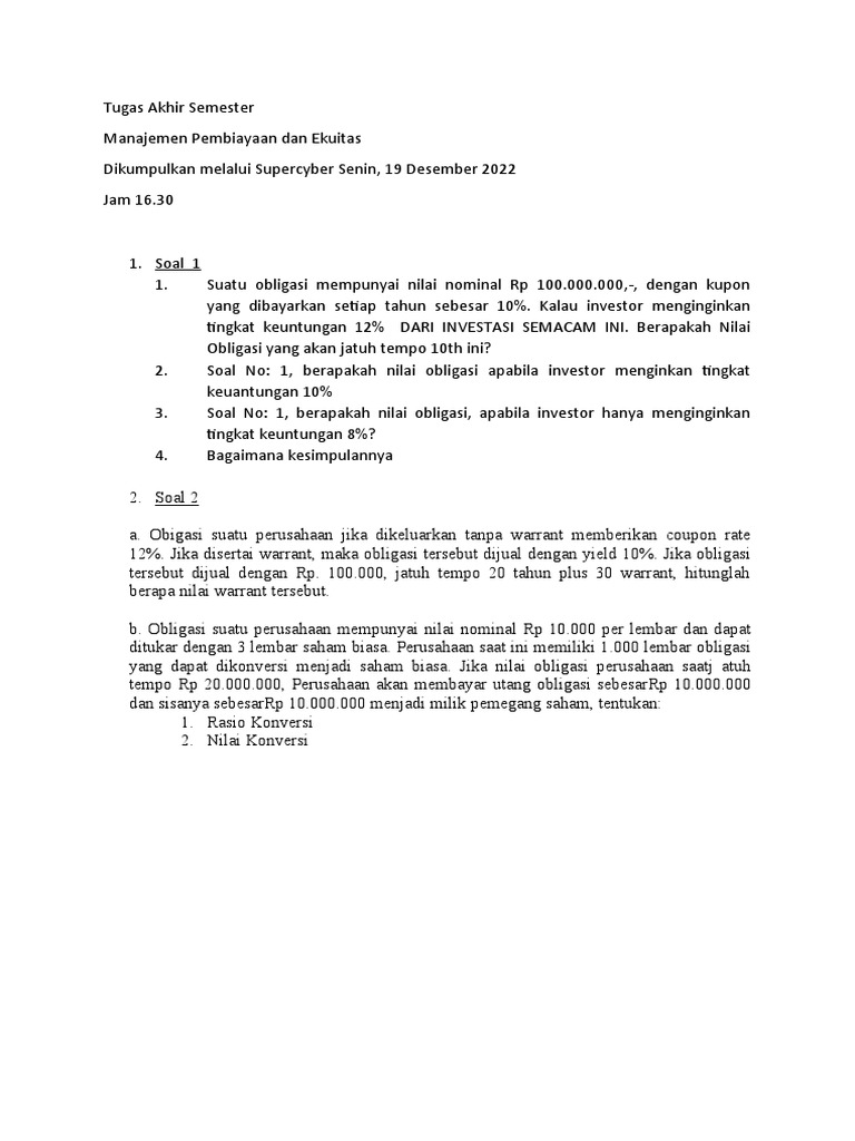 SOAL TUGAS AKHIR SEM Man Pemb Dan Ekuitas Des 22 | PDF