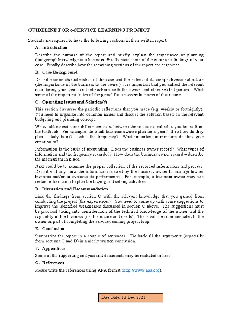 A211 Guideline For Service Learning Project | PDF | Information ...