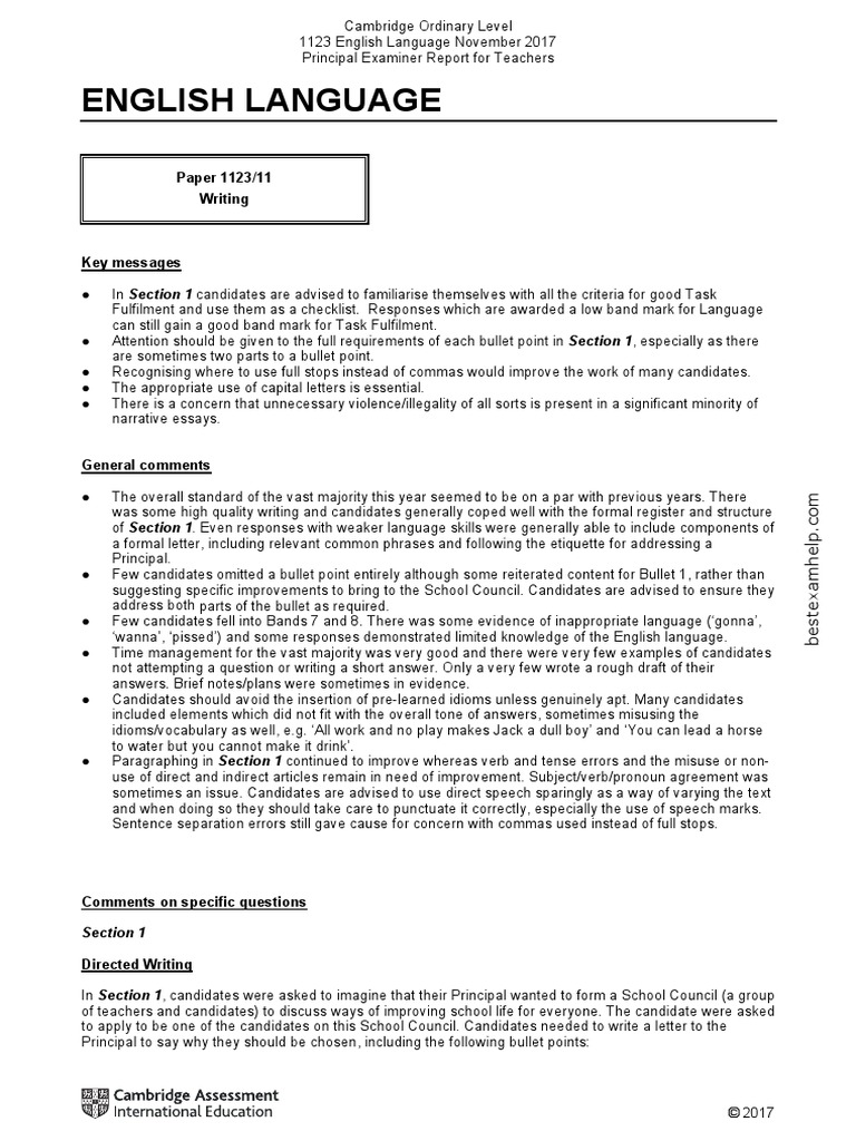 English Language: Paper 1123/11 Writing | PDF | Chocolate | Question