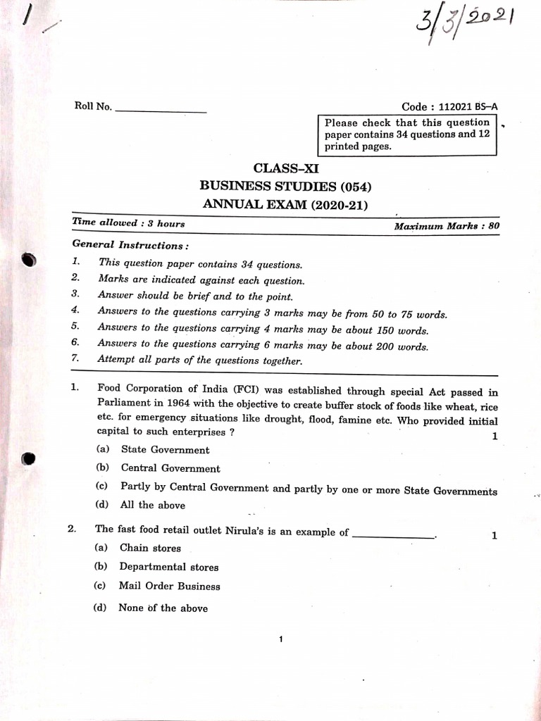 Exam Paper-1 | PDF