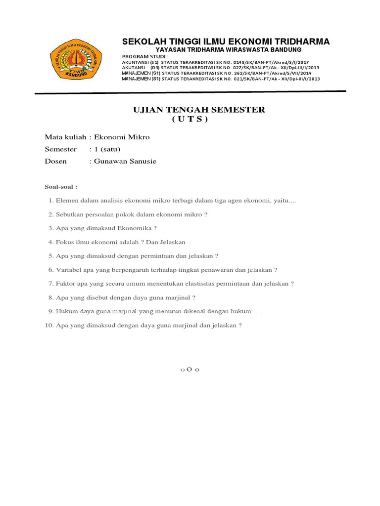 Soal-Soal UTS Ekonomi Mikro 2022b | PDF | Bisnis