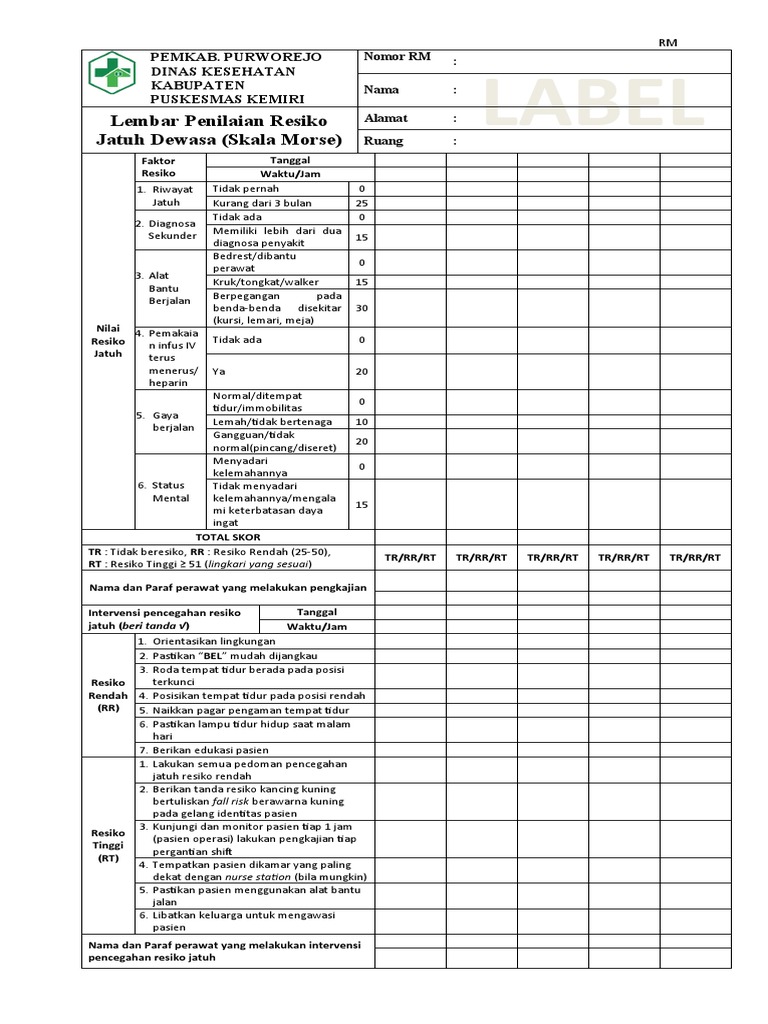 RM Penilaian Resiko Jatuh (Skala Morse) | PDF