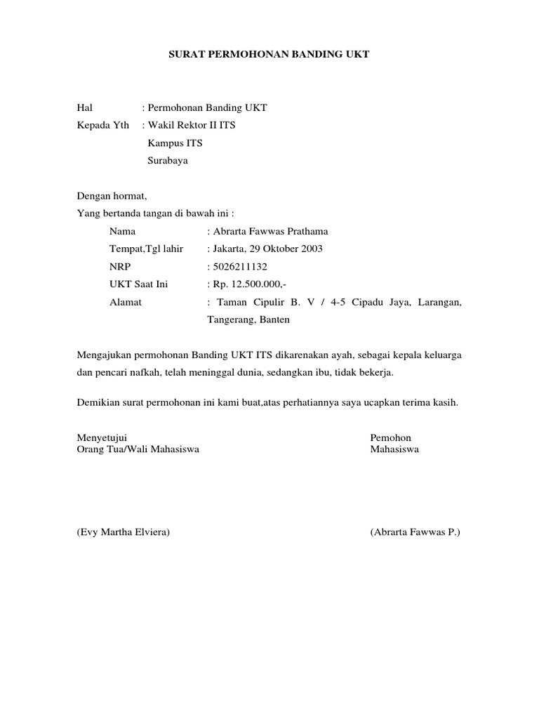 Surat Permohonan Banding Ukt | PDF