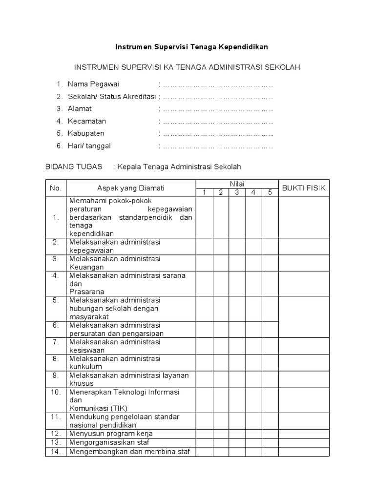 Instrumen Supervisi Tenaga Kependidikan | PDF
