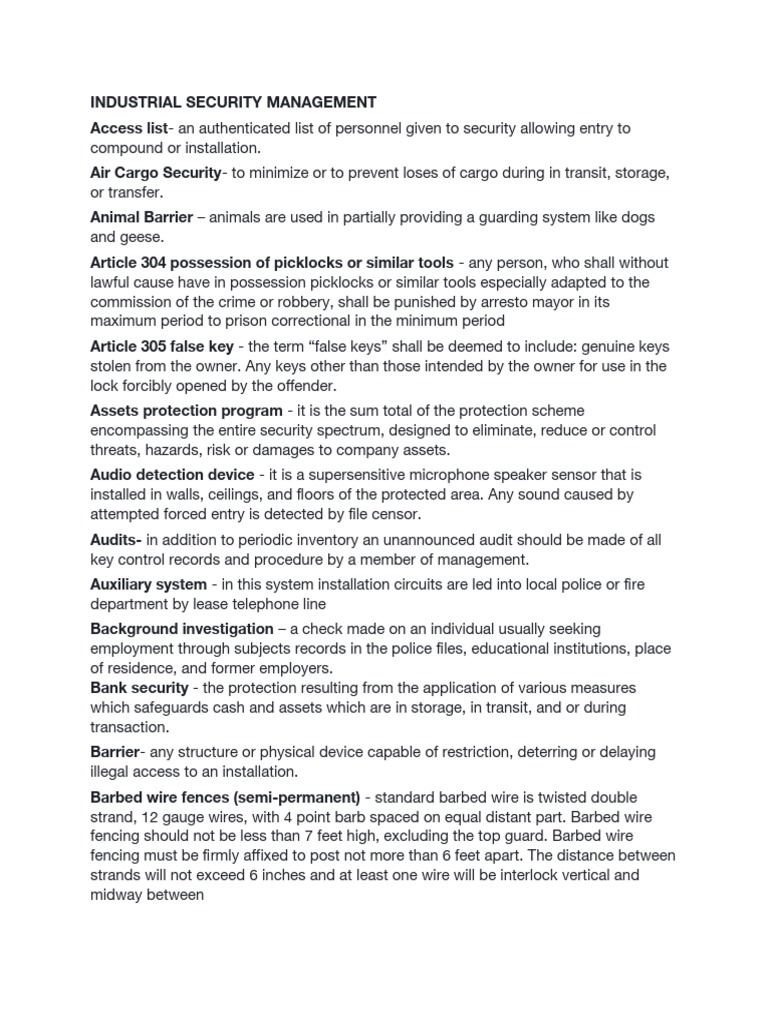 Definition-Industrial Security Management | PDF