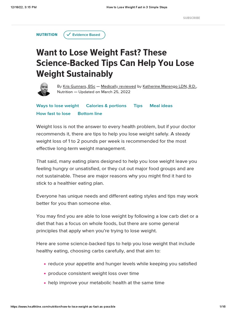 How To Lose Weight Fast in 3 Simple Steps | PDF | Low Carbohydrate Diet | Dieting